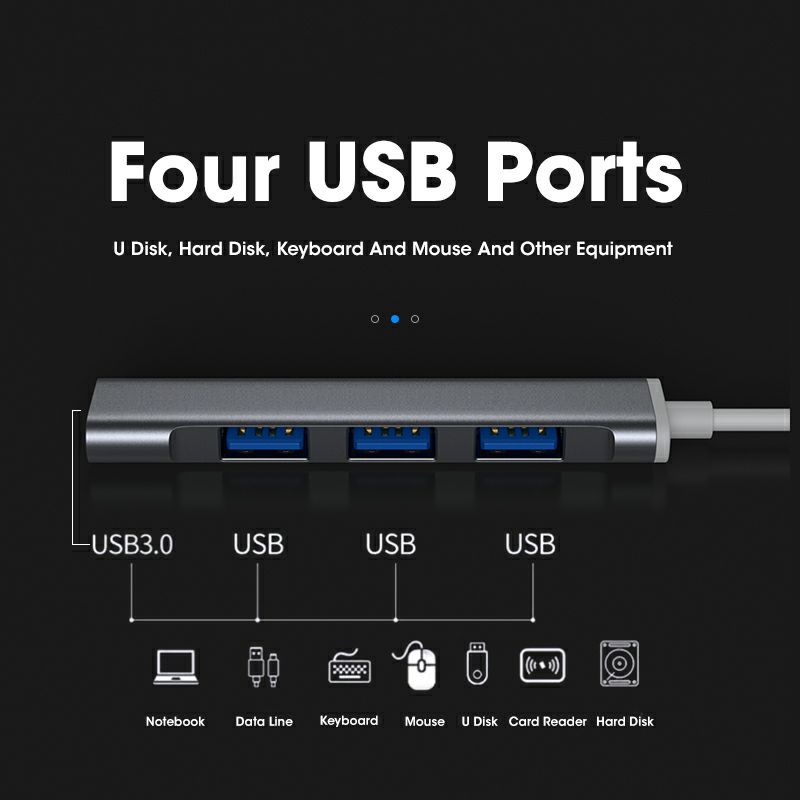 Type C To 4 Usb Hub Expander Ultra Thin Mini Portable 4 Port 3 0 Power