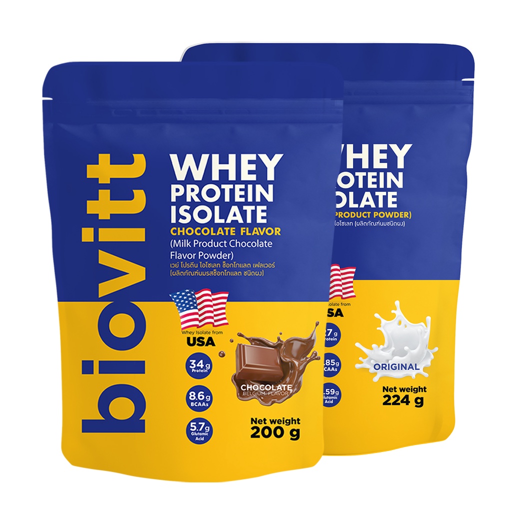 (แพ็คคู่ 2 รสชาติ จืดช็อก) เวย์ลีนไขมัน รสนมจืด 224 กรัม biovitt Whey ...
