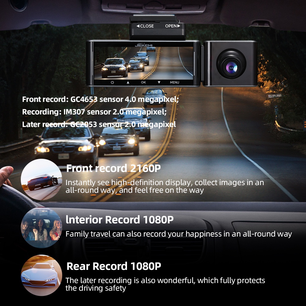 Jiekemi KM800 กล้องติดรถยนต์อัฉริยะ Dash Cam 4K HD Night View Front Interior Cam Dash Cam 140 ...