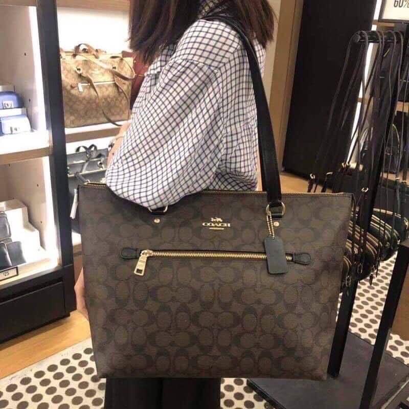 Coach Gallery Tote In Signature Canvas/Gold/Brown Black F79609 | Shopee ...