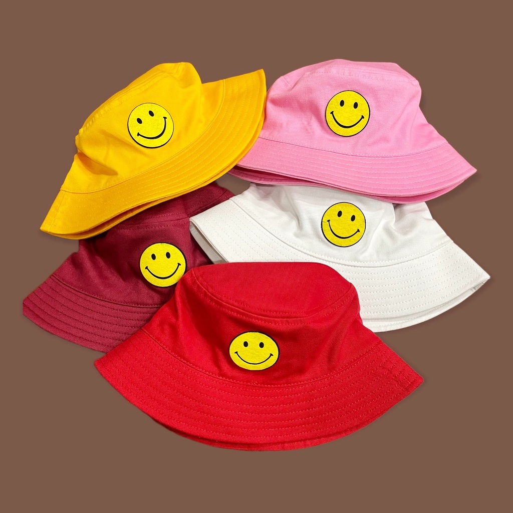 BucketSmile หมวกเด็ก หมวกลายอมยิ้ม หมวกสีล้วน CapHat หมวกแฟชั่น สไตล์ ...