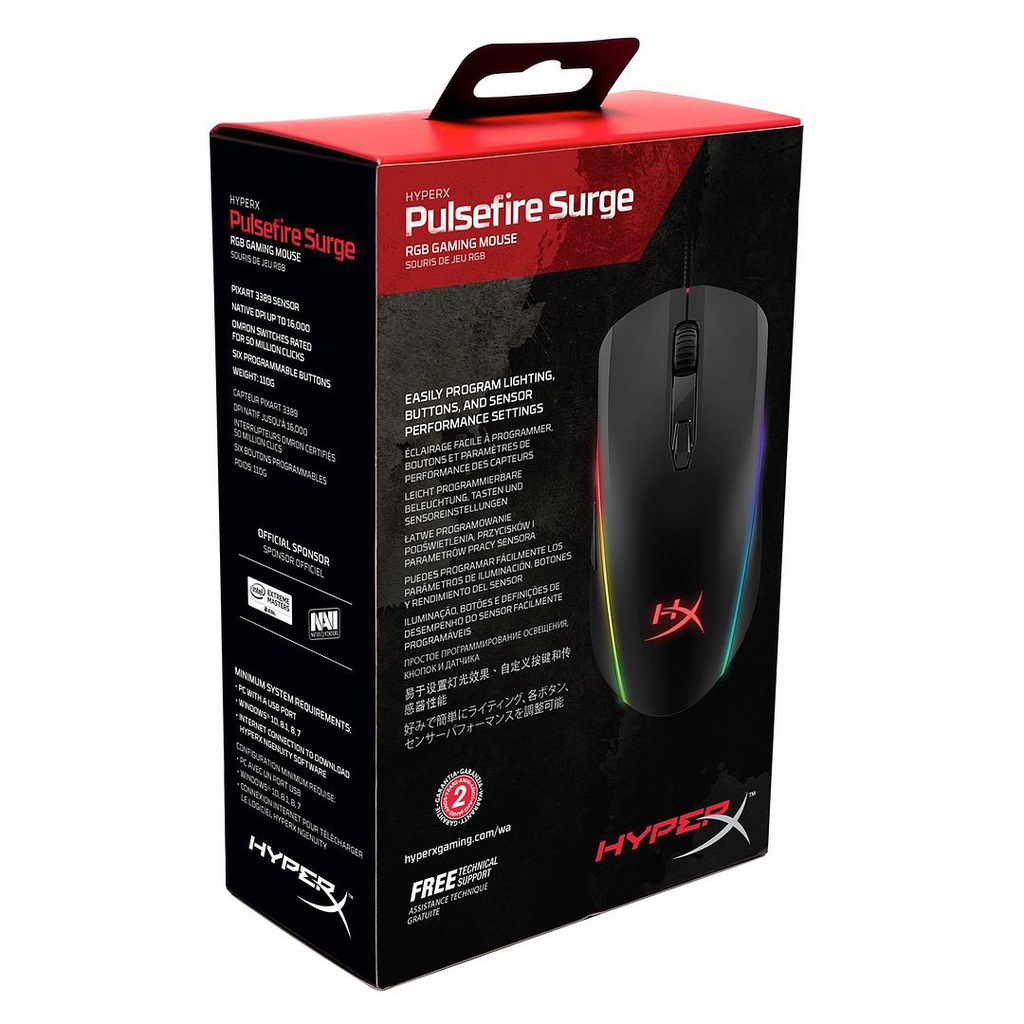 HyperX Pulsefire Surge RGB Wired Gaming Mouse (Black) Dynamic 360 RGB ...
