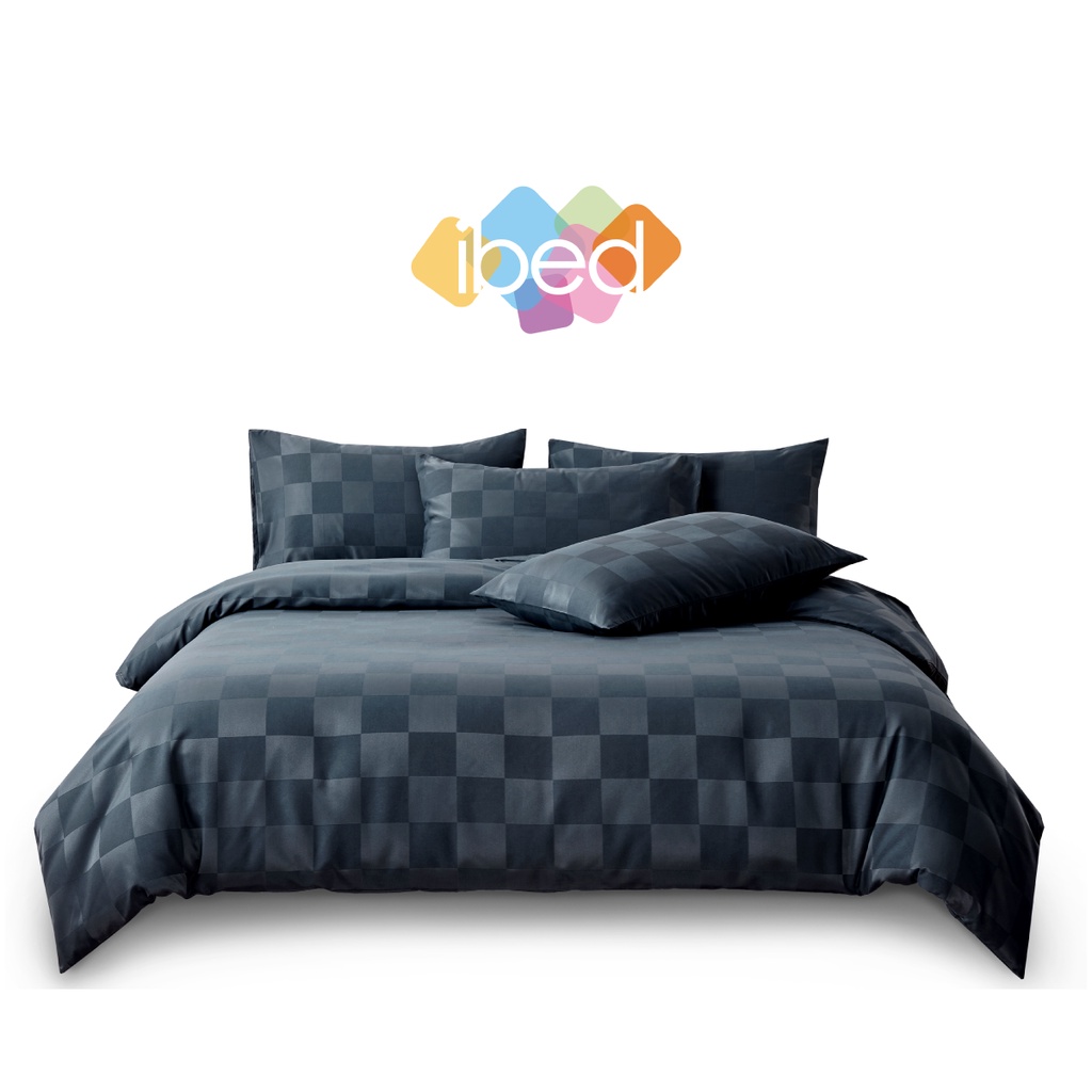 ibed ชุดผ้าปูที่นอนครบเซ็ท Softex Satin (ลายตาราง) Mallard Blue 3.5 ฟุต ...
