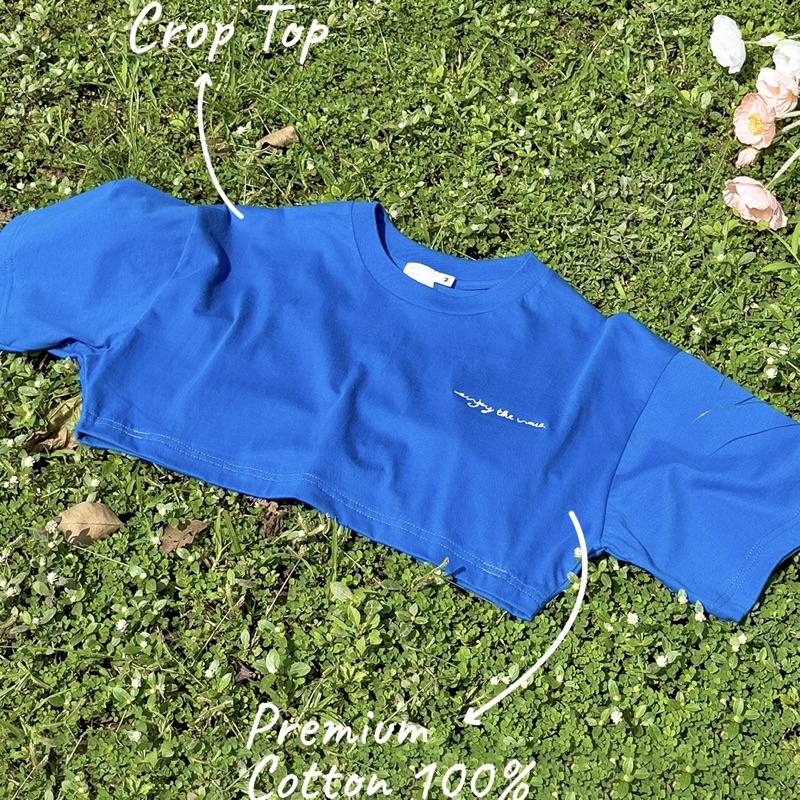 Ocean Blue enjoy the now Crop Top เสื้อครอป ลายปักสีขาว - enjoythenow ...