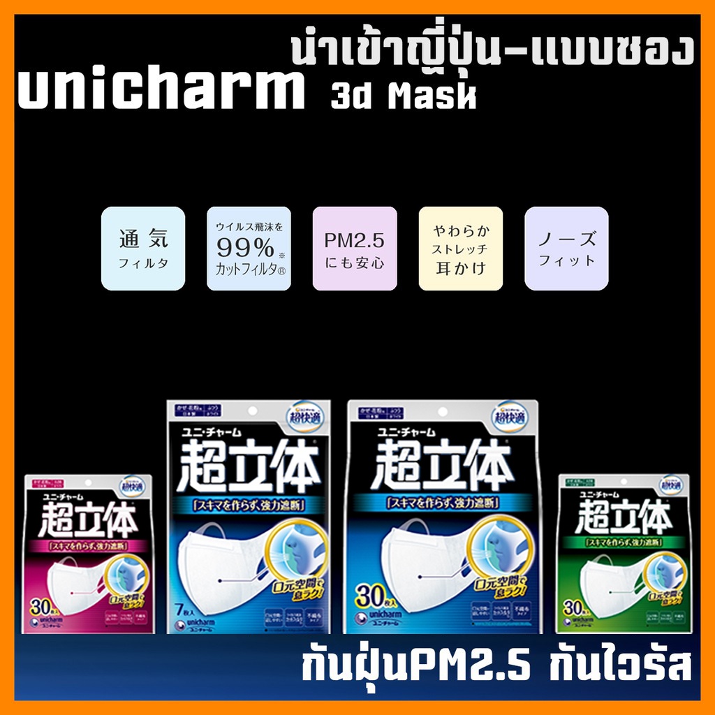 หน้ากากอนามัย Unicharm Mask 3D Mask Premium ทรีดี มาสก์ หน้ากากอนามัย ...