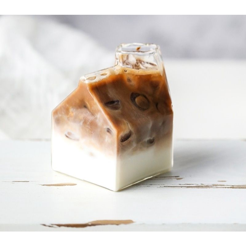 พร้อมส่ง! แก้วน้ำทรงกล่องนม milk box glass | Shopee Thailand