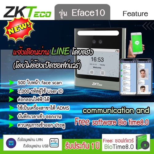 ZKTeco แจ้งเข้า Line เครื่องสแกนนิ้ว ลงเวลาทำงาน มาพร้อมคู่มือการใช้งาน ...
