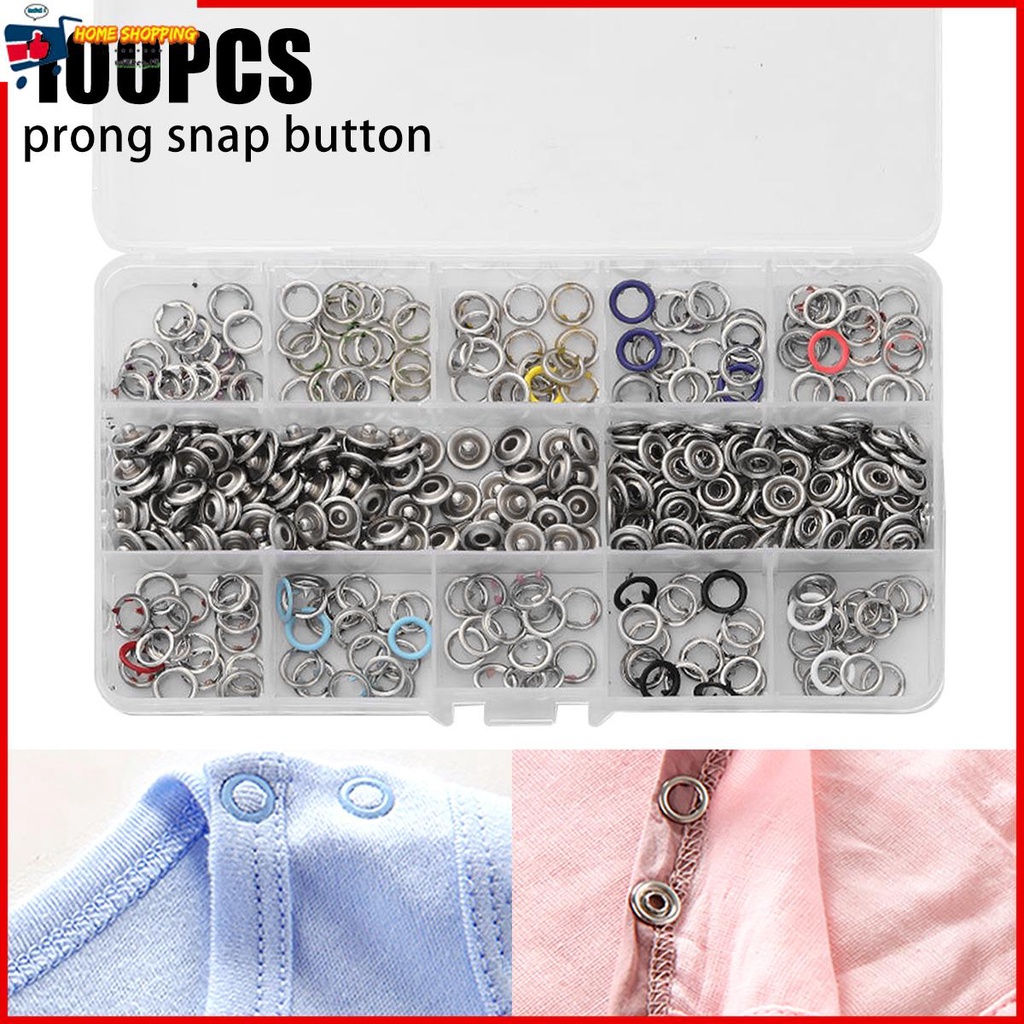 100 Sets 9.5mm Snap Buttons Heavy Duty Rust Resistance Ring Snaps Color ...
