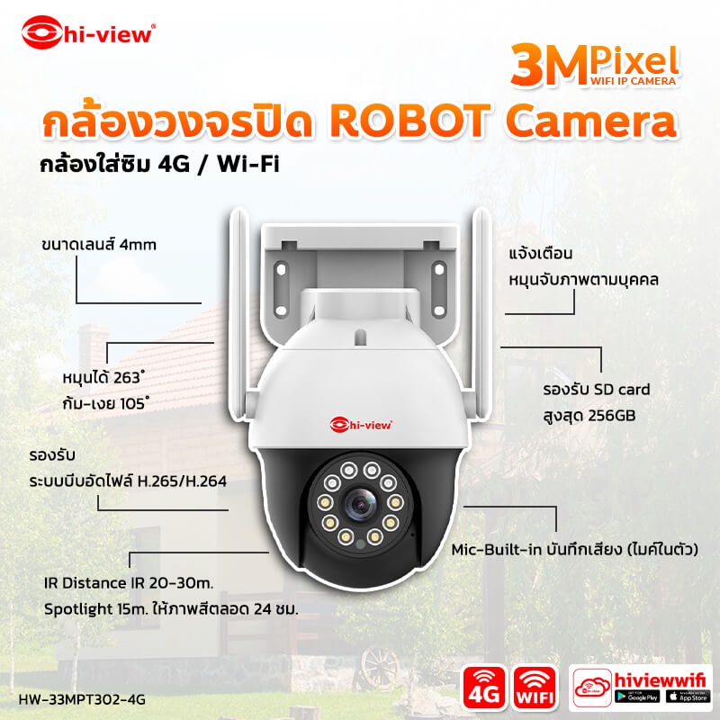 กล้องวงจรปิดรองรับใส่ SIM 4G (Wi-Fi LAN)Hi-View 4G OUTDOOR PTZ CAMERA HW-33MPT302-4G - cctvall ...