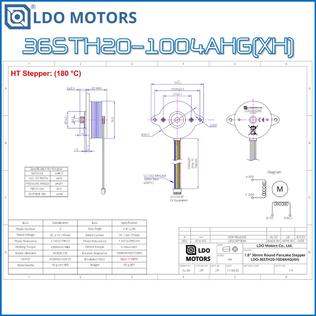 LDO NEMA14 36MM ROUND PANCAKE MOTOR (LDO-36STH20-1004AHG(XH) ) - utheera - ThaiPick