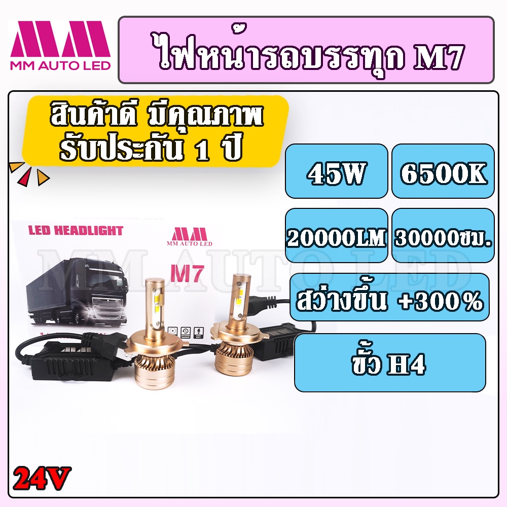 ไฟหน้าLED M7 12-24V(รับประกัน 1 ปี 45W 6500K 20000LM) ขั้ว H4 - mmautoled - ThaiPick