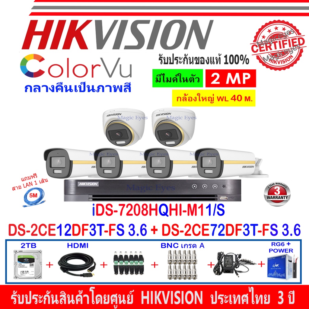 Hikvision ColorVu 2MP DS-2CE12DF3T-FS 3.6-4+DS-2CE72DF3T-FS 3.6-2+DVR ...