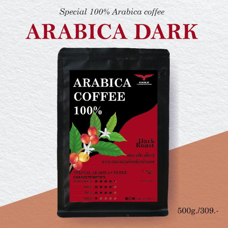เมล็ดกาแฟคั่วเข้ม อาราบิก้า100 Arabica coffee bean (Dark roast 500 g ...
