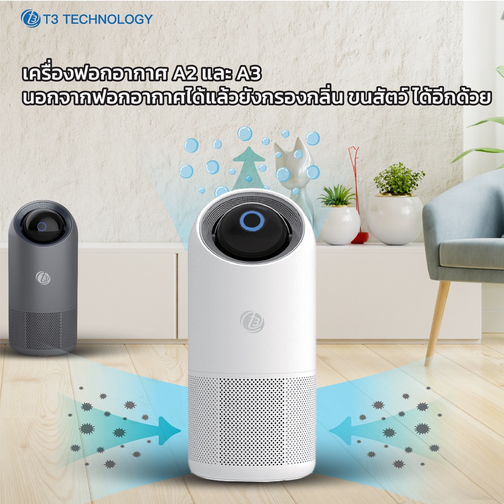 T3 Smart Air Purifier A3 เครื่องฟอกอากาศอัจฉริยะสำหรับห้องขนาดกลางฆ่าเชื้อ 99.97 ครอบคลุมห้อง ...