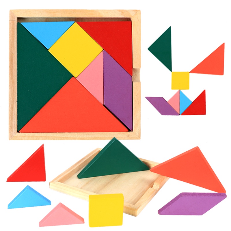 Tangram ไม้สี diy ปริศนา tangram building block ของเล่นเด็กของเล่นเพื่อ ...