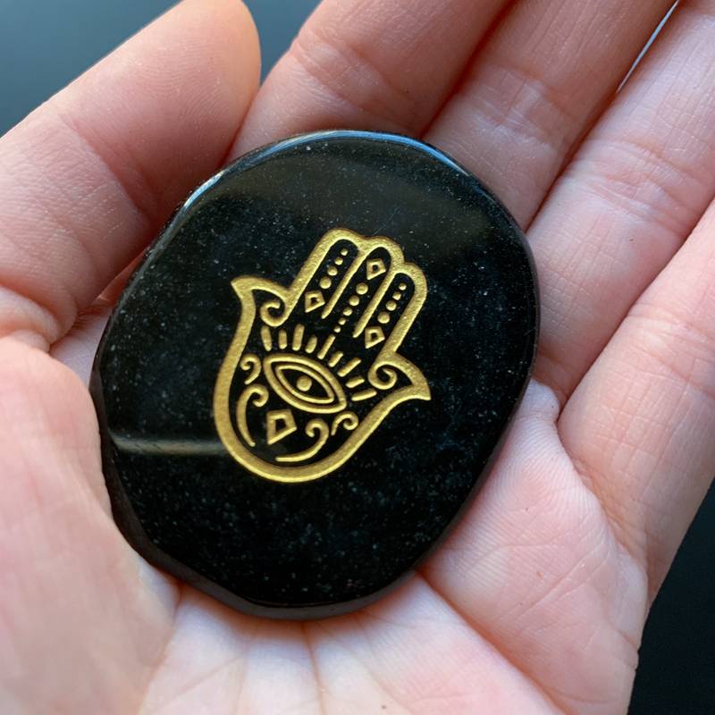 Natural Black Obsidian Carved Gold Sacred Geometric Bulk Palm Stones ...