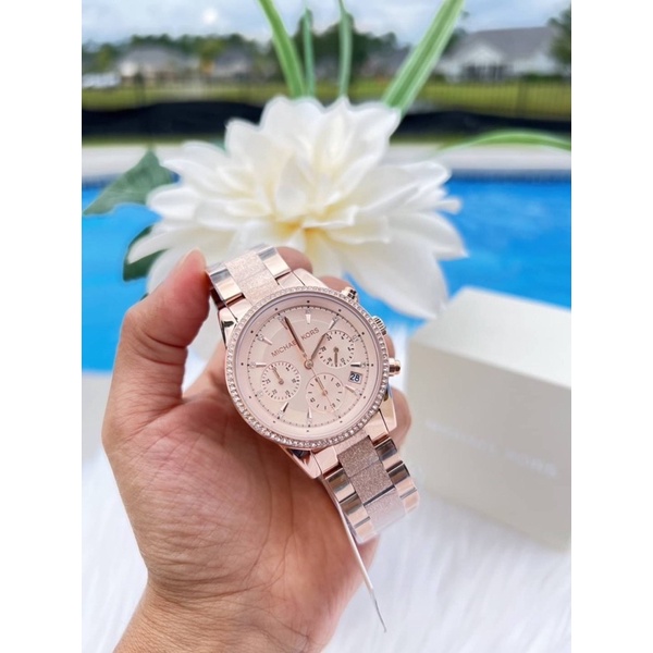 Michael Kors Women's Ritz Chronograph Rose Gold-Tone Stainless Steel ...
