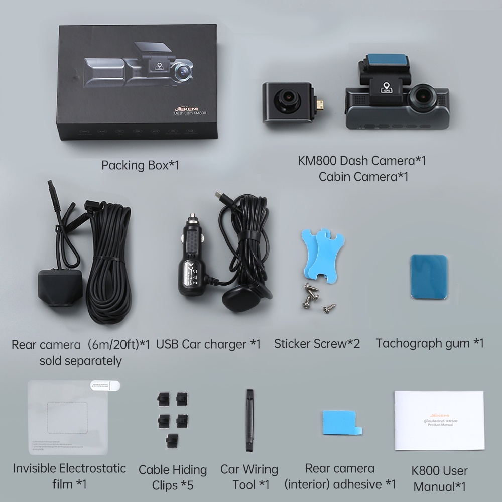 Jiekemi KM800 กล้องติดรถยนต์อัฉริยะ Dash Cam 4K HD Night View Front Interior Cam Dash Cam 140 ...