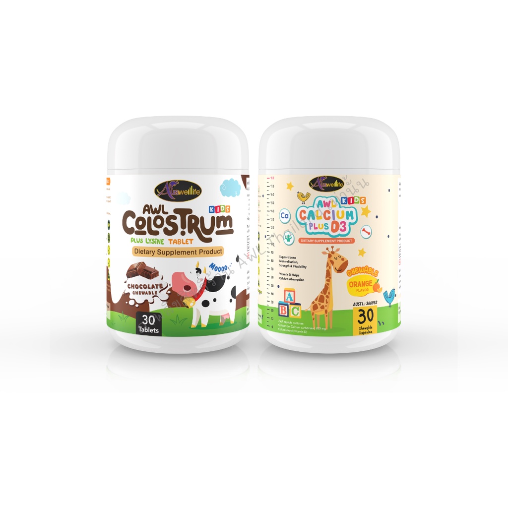 AWL Calcium Plus D3 แคลเซียมสำหรับเด็ก นมเม็ด AWL Colostrum Plus Lysine ...