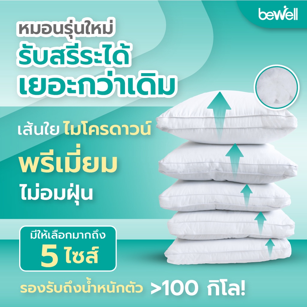 Best Seller Bewell หมอนไมโครดาวน์รุ่นใหม่ มี 5 ไซส์ แน่น เฟิร์ม เหมาะกับคนแพ้ง่าย นอนได้ 2 ด้าน ...