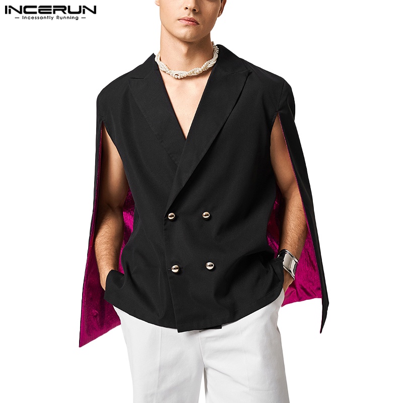 Incerun เสื้อคลุม เสื้อคลุม สีพื้น สไตล์เรโทร แวววาว สําหรับผู้ชาย ...