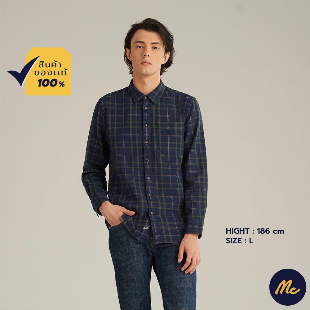 Mc Jeans เสื้อเชิ้ตแขนยาว ผู้ชาย ลายสก็อตสีกรมท่า Mslz167 Mc Jeans