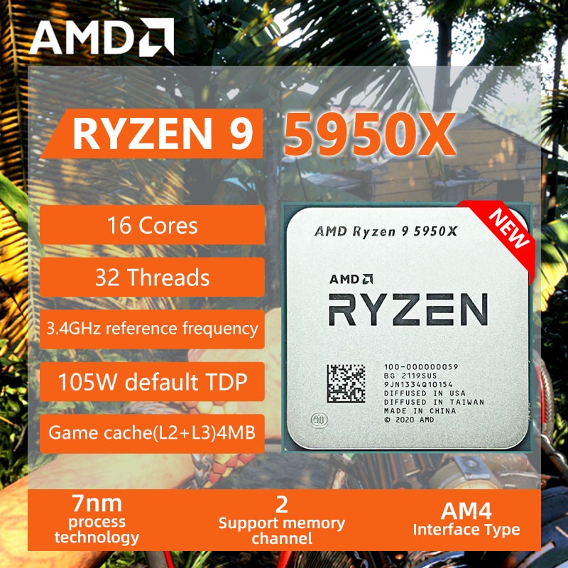 New AMD R9 5950X Ryzen 9 5950X 3.4 GHz 16 Curves 32 Threads CPU Processor 7NM L3=64M 100 ...