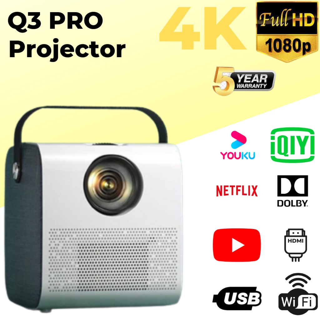 Android Full HD 4K Projector 720P Q3 Pro โปรเจคเตอร์ 4200 Lumens Bluetooth เชื่อมต่อมือถือ หรือ ...