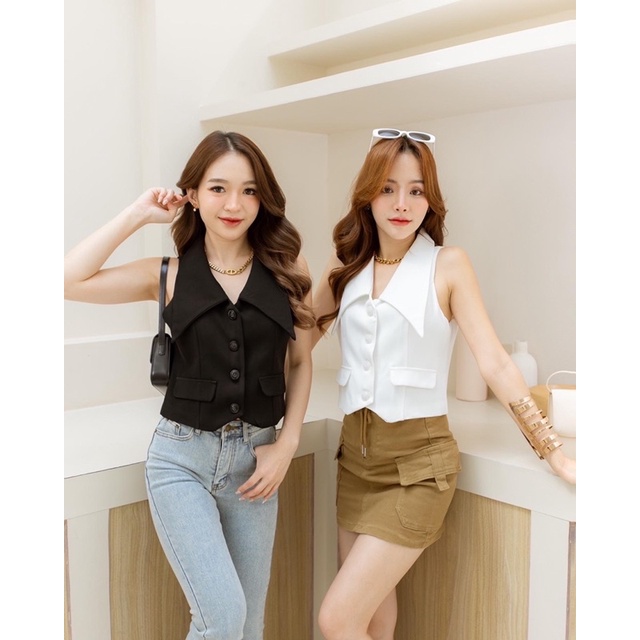 Dewishes Cindy Vest เสื้อแขนกุด คอปก กระดุมหน้า - dewishes.official - ThaiPick