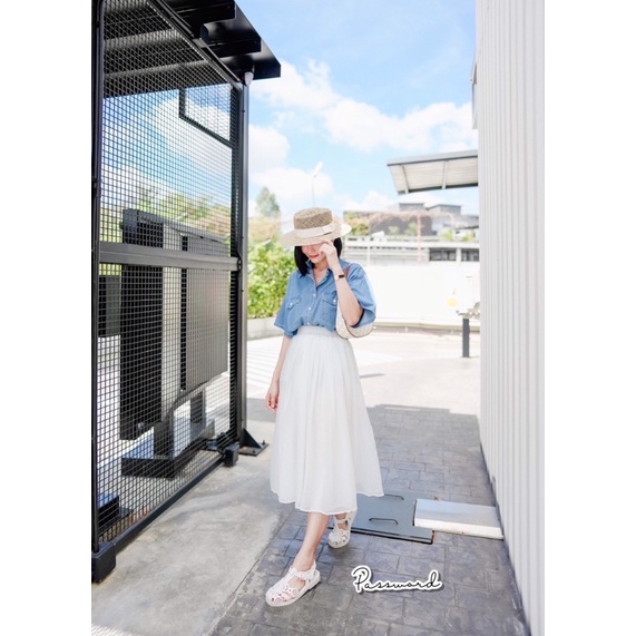 PW533 เซทเสื้อเชิ้ตยีนส์คู่กระโปรงซีทรูเนื้อนุ่ม - suganya1 - ThaiPick