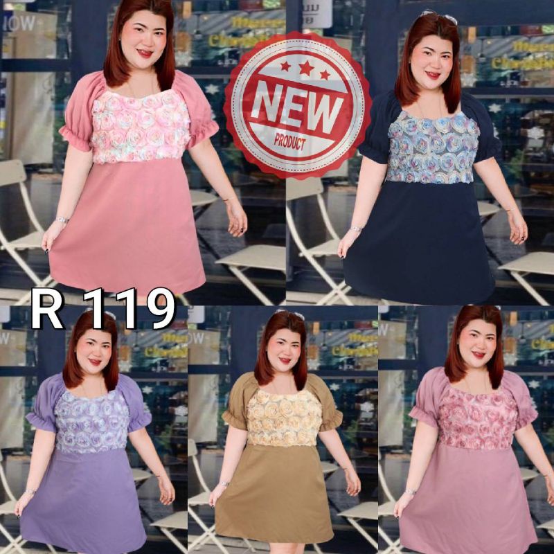 119.R ชุดเดรสผู้หญิง ชุดไปงานแต่งสาวอวบ รุ่นแต่งดอกกุหลาบ 3D - primmafashion - ThaiPick