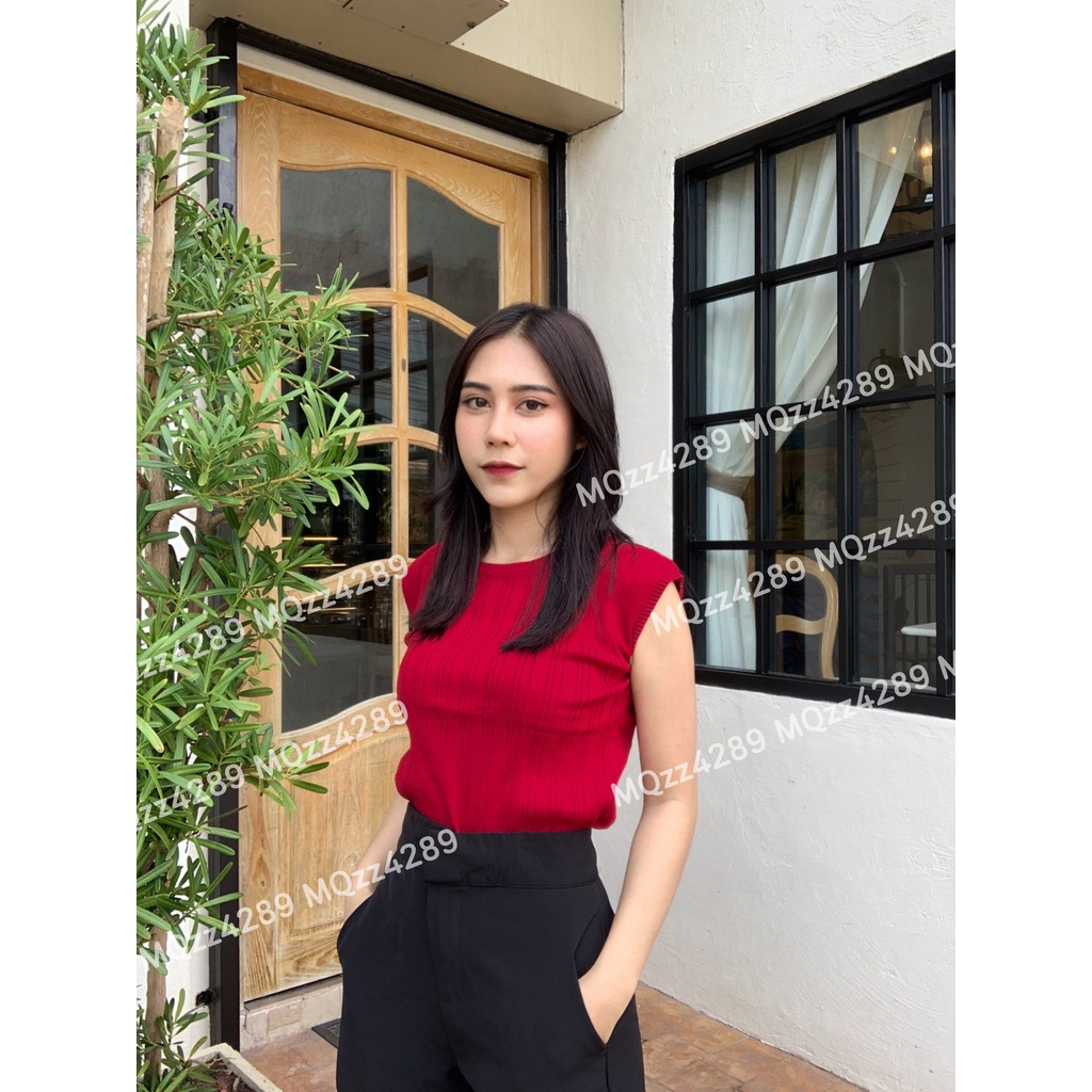 MQzz4289ใหม่พร้อมส่ง เสื้อยืดคอกลมแขนสั้น แขนกุด ผ้าไหมพรม ลายทาง ผ้า ...