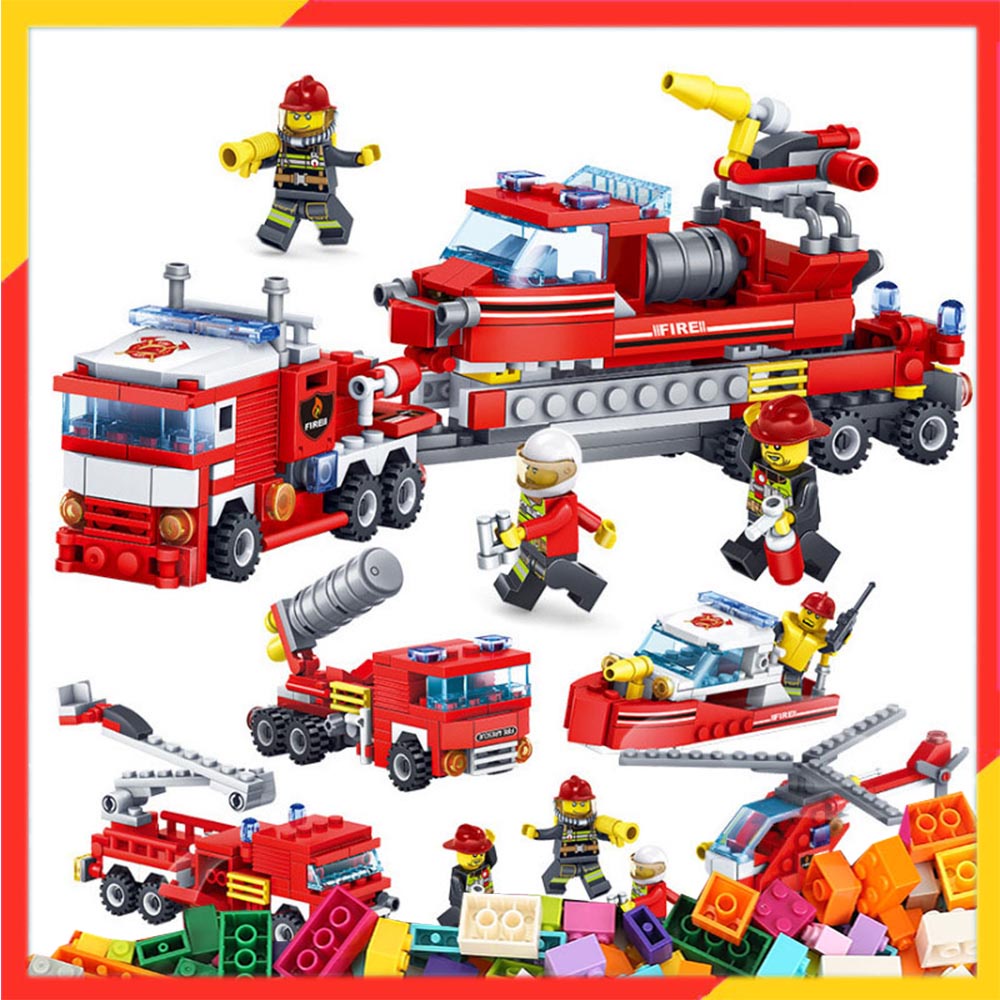 348PCS City Building Block Set Toys Lego Fire Station Car Helicopter ...