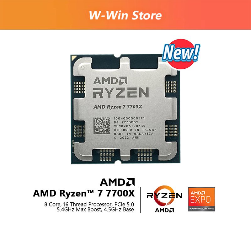 โปรเซสเซอร์ CPU AMD Ryzen 7 7700X R7 7700X 4.5 GHz 8-Core 16-Thread 5NM ...