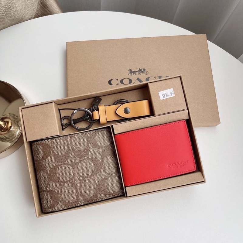 กระเป๋าสตางค์ ชาย COACH Boxed 3 In 1 Wallet Gift Set In Colorblock ...