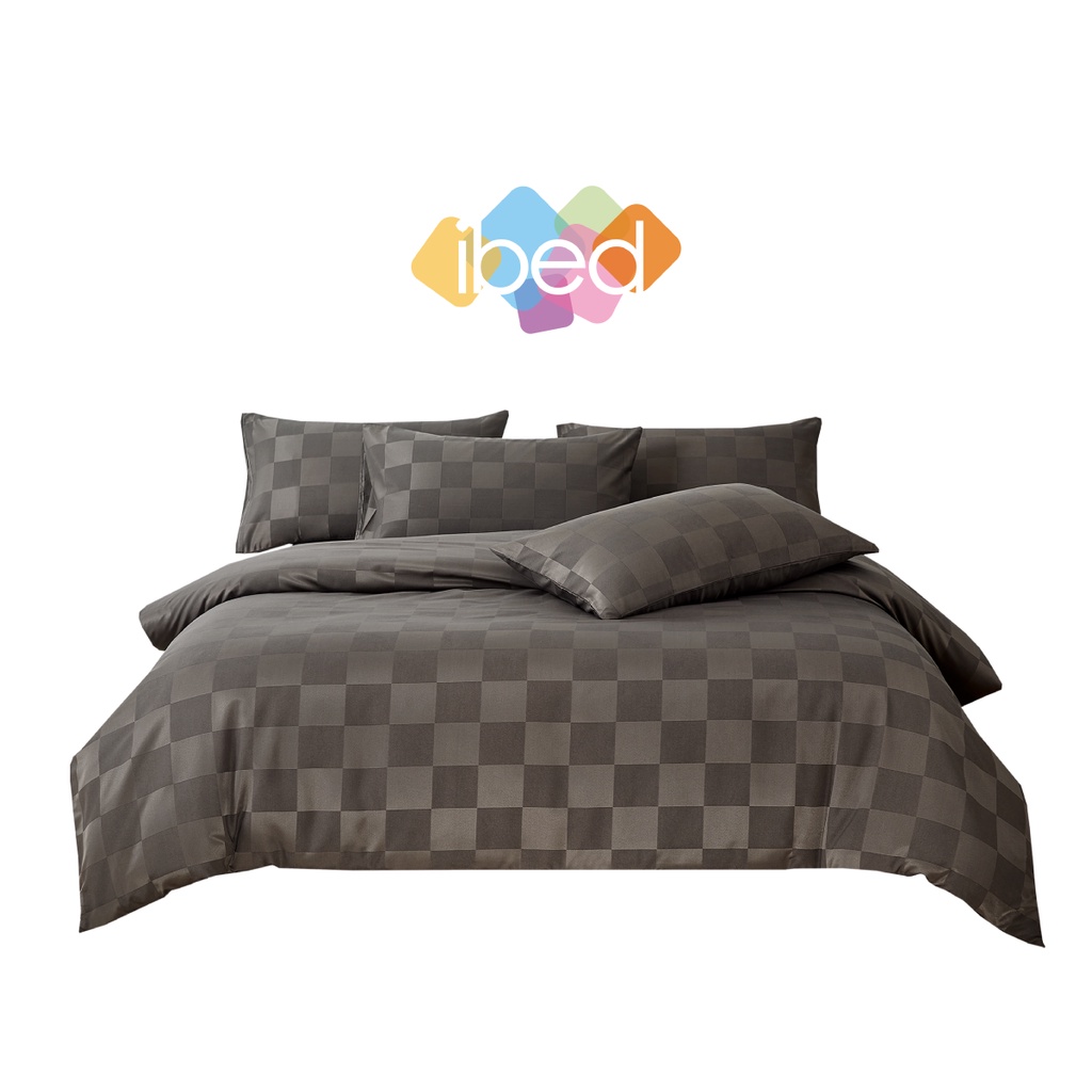 ibed ชุดผ้าปูที่นอนครบเซ็ท Softex Satin (ลายตาราง)Dark Chocolate 3.5 ...