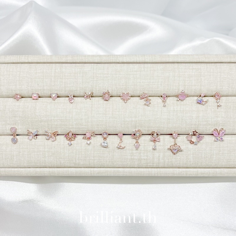 จิวหูเกาหล Pink Rosegold Piercings ก้านแสตนเลสเกรดเครื่องมือแพทย์ ...