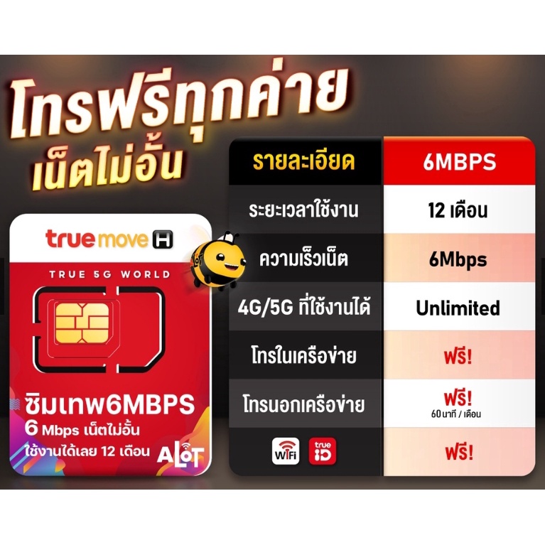ซิมเทพทรู Truemove 6Mbps เน็ตไม่อั้น ไม่ลดสปีด ไม่จำกัดปริมาณ โทรฟรีทรู นาน 1 ปี Simเทพทรู ซิม ...