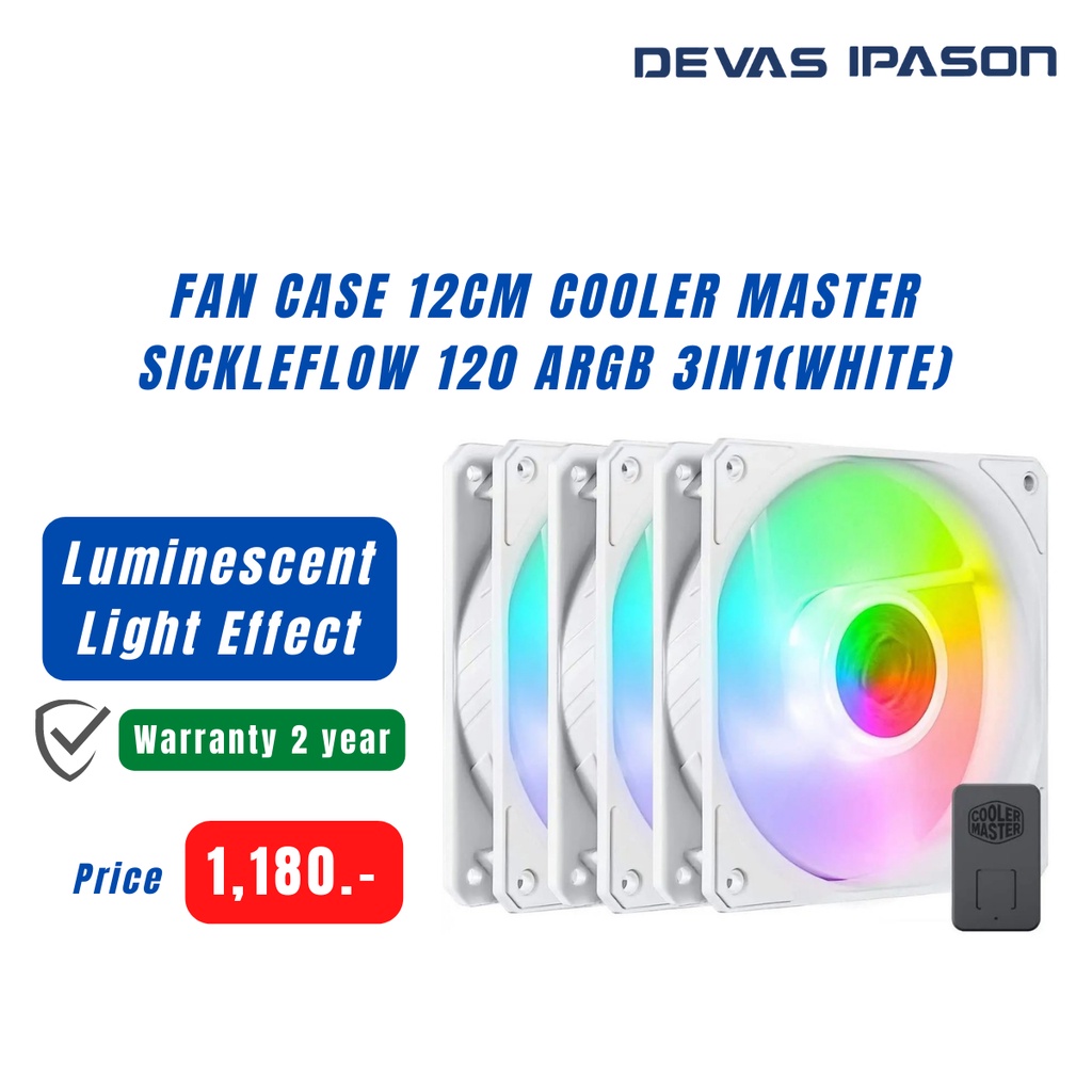 FAN CASE 12CM COOLER MASTER SICKLEFLOW 120 ARGB 3IN1 (WHITE ...