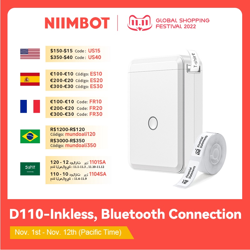 Niimbot D110 D11 D101 Smart Portable Label Printer Mini Pocket Thermal ...