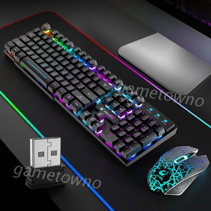 Wili 2.4G Wireless Gaming Keyboard and Mouse Set Colorful LED Breathing ...