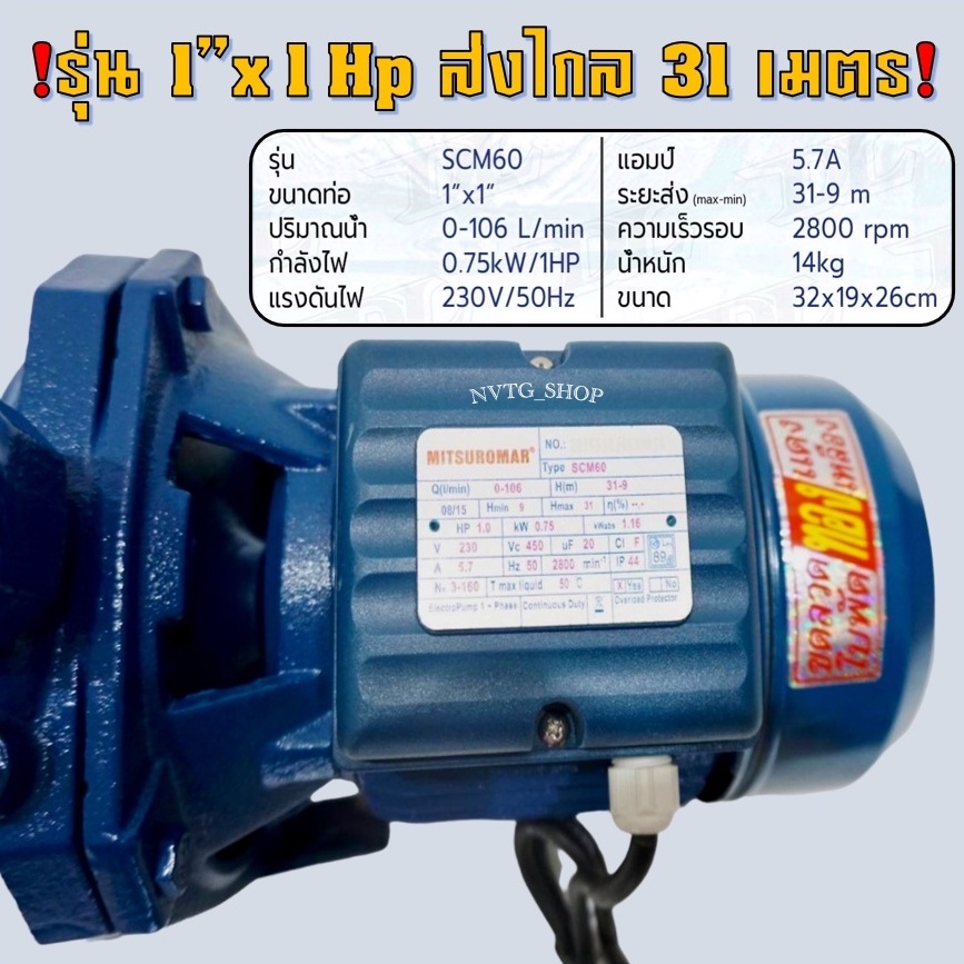 ปั๊มน้ำ 1 นิ้ว 1 HP รุ่น SCM60 ส่งไกล ปั้มไฟฟ้า Italy ของแท้ ปั๊มหอย ...