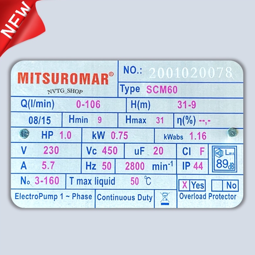 ปั๊มน้ำ 1 นิ้ว 1 HP รุ่น SCM60 ส่งไกล ปั้มไฟฟ้า Italy ของแท้ ปั๊มหอย ...