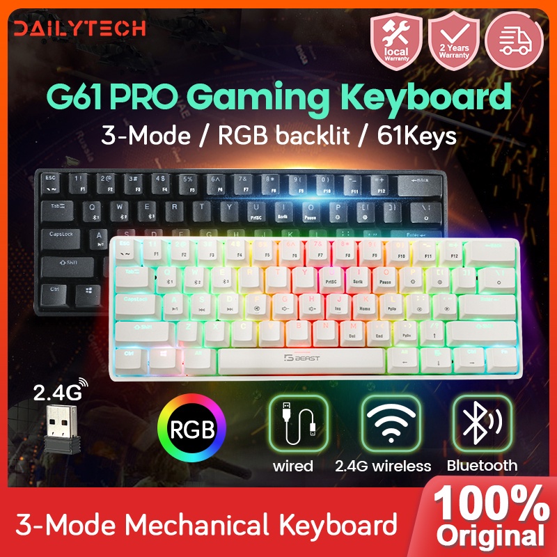 G61 Wireless Keyboard Bluetooth/2.4G/Wired 61 Keys RGB Light Effects ...
