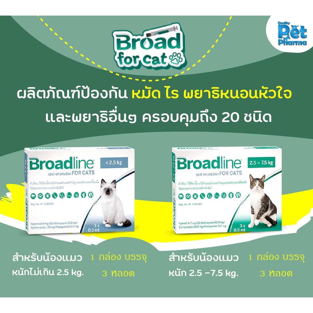 Broadline for cat ยาหยดป้องกัน เห็บ หมัด ไร พยาธิต่างๆรวม 20 ชนิด ...
