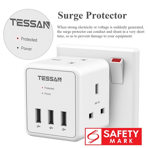 TESSAN Extension Socket Multi Plug Surge Protector Cube Power Strip ...