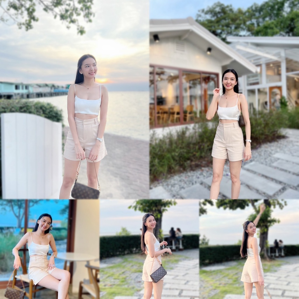 Ayu.ready ขาสั้นทรงกระเป๋ายาว ผ้าดับเบิ้ลยืดสีครีม เอวสูง เก็บทรง ใส่สบาย ดูสุภาพ | Shopee Thailand