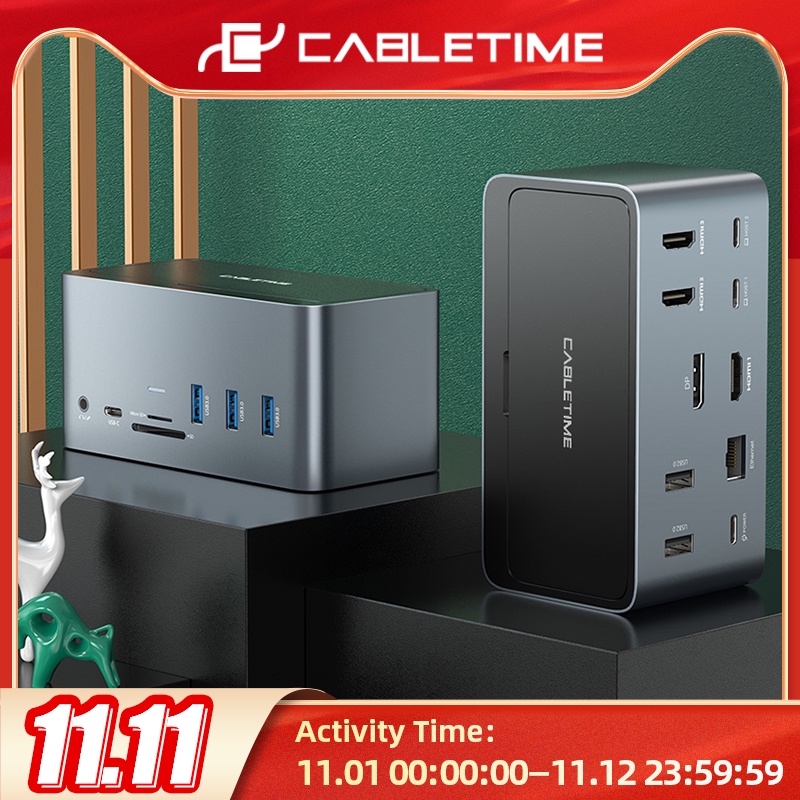 BCABLETIME USB Docking Station HUB USB C to 4K HDMI DP RJ45 1000Mbps PD ...