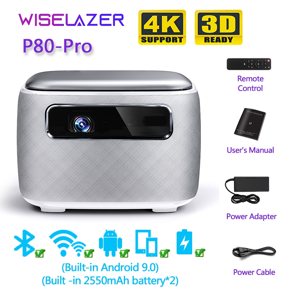 WISELAZER P80 Auto-focus Smart Android WiFi Portable LED DLP Outdoor Home Theater Projector HD ...