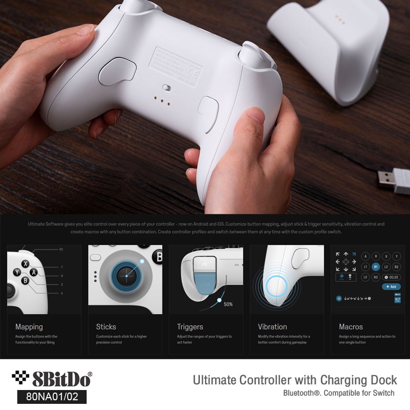 8Bitdo 80NA Ultimate Bluetooth 2.4g Controller with Charging Dock for ...